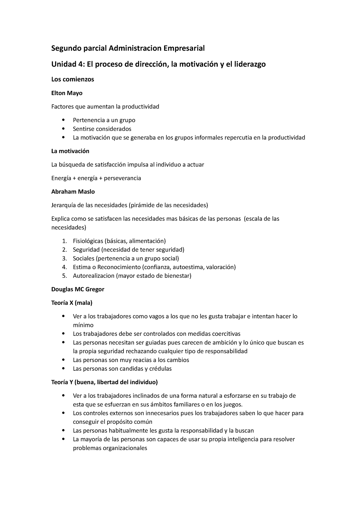 Unidad 4 Segundo Parcial Administracion Empresarial Unidad 4 El