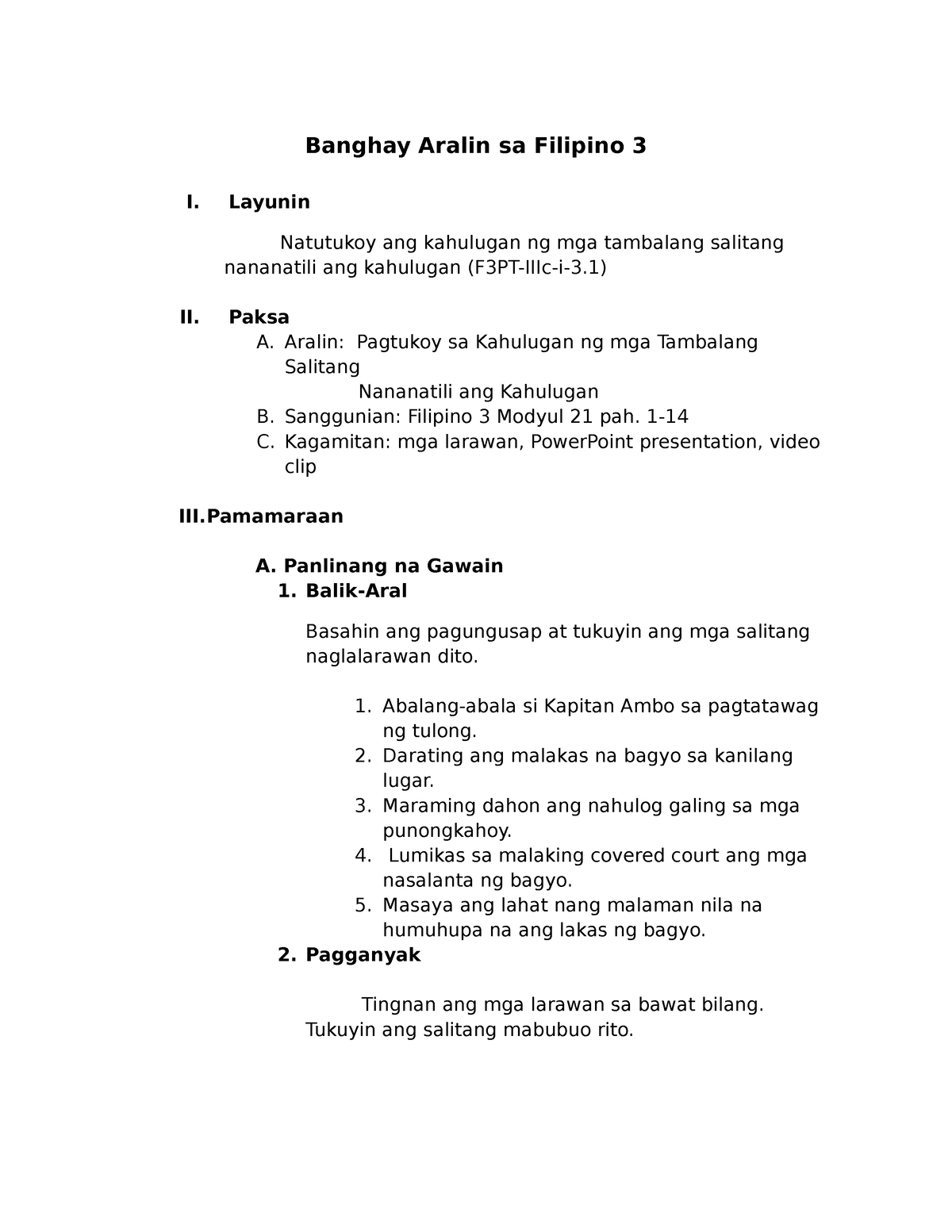 Panganiban Semi Detailed Lesson Plan Filipino Banghay Aralin Sa Hot