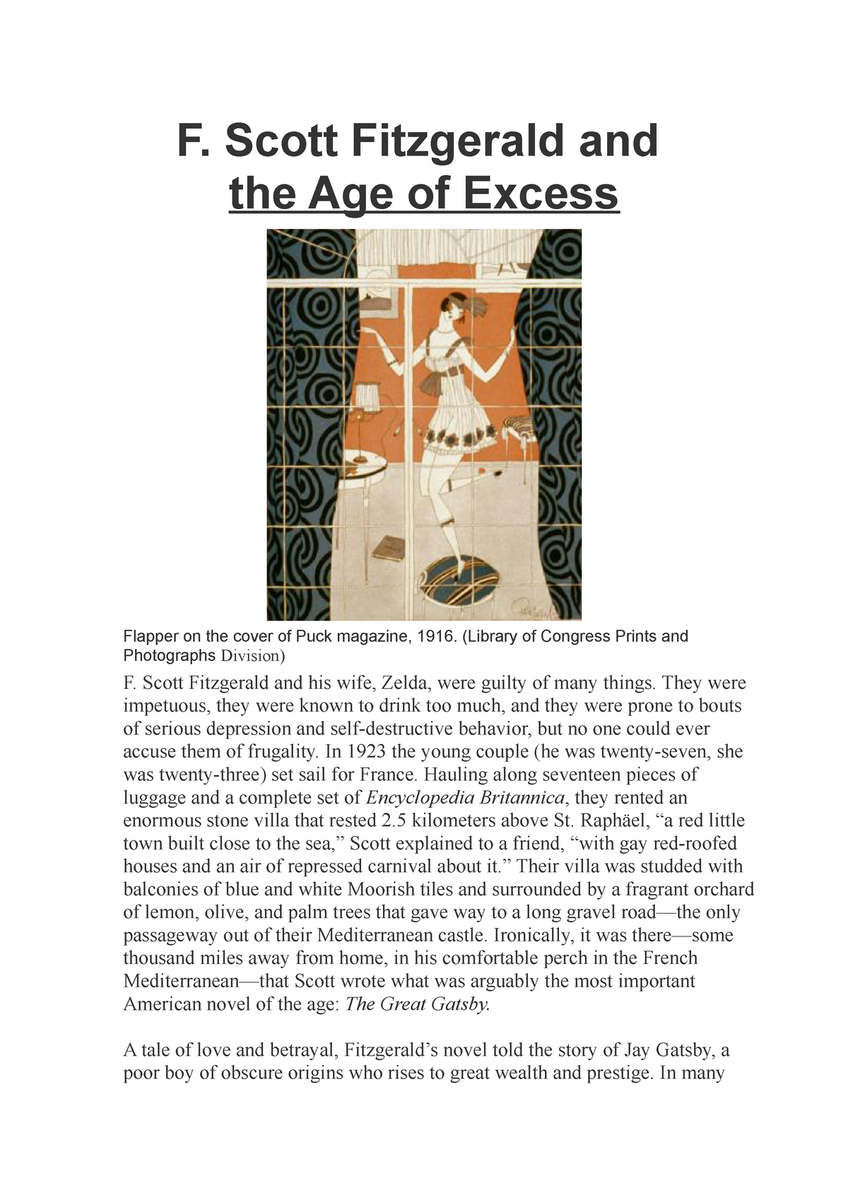 The Age Of Excess And The Great Gatsby F Scott Fitzgerald And The