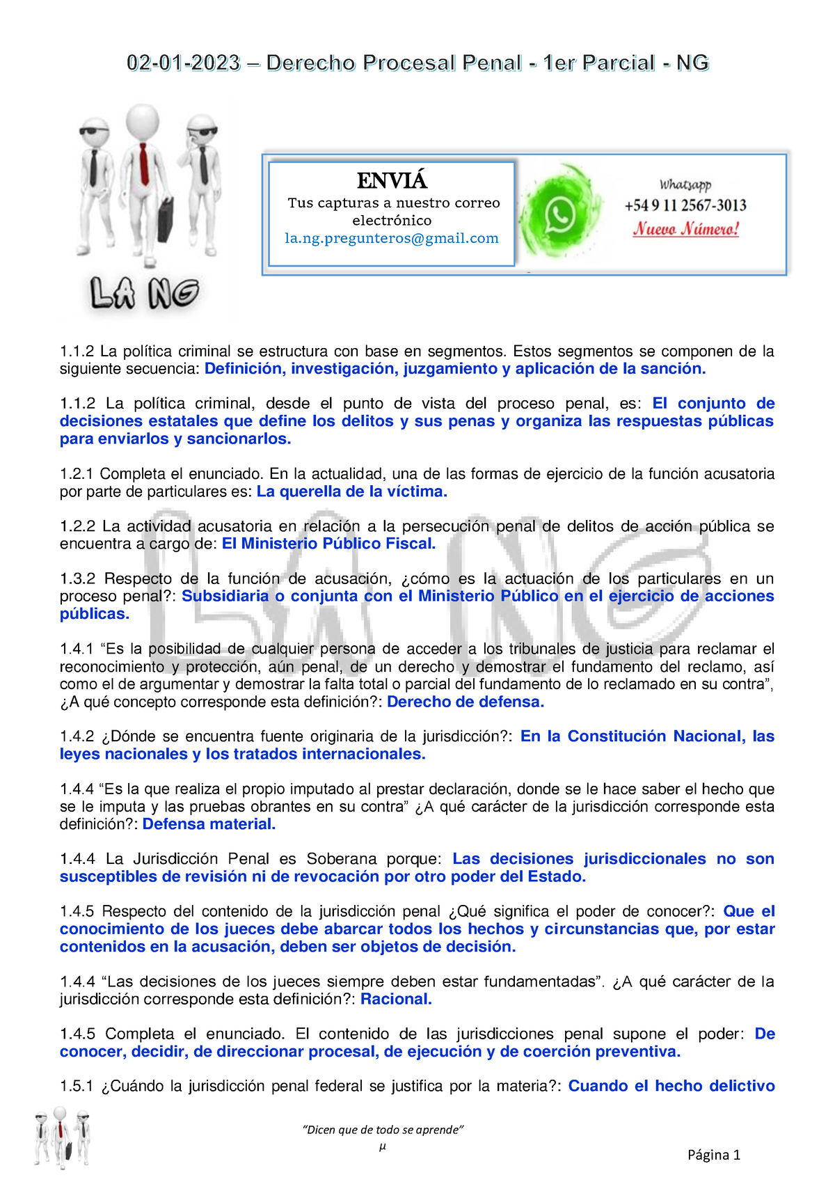 02 01 2023 Derecho Procesal Penal 1er Parcial Ng “dicen Que De