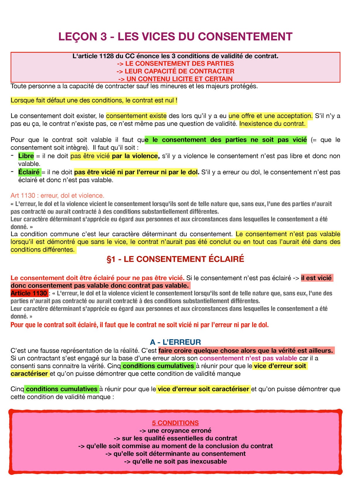 Leçon 3 Les Vices Du Consentement LeÇon 3 Les Vices Du