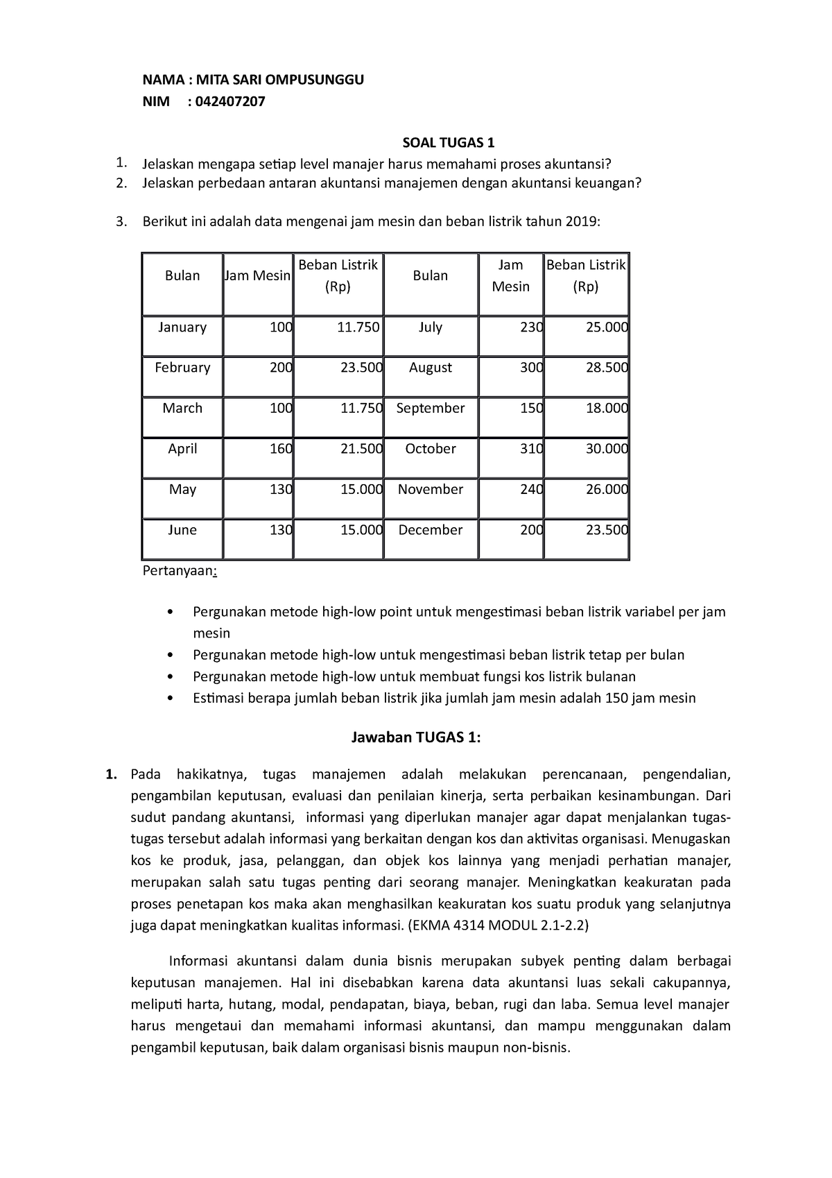 Tugas 1 Akuntansi Manajemen 1 Nama Mita Sari Ompusunggu Nim