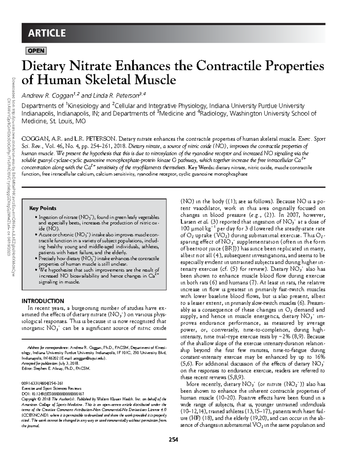 Dietary Nitrate Enhances The Contractile Coggan12 And Linda R