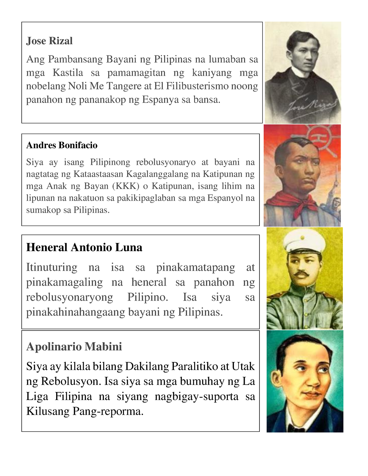 Mga Bayani Ng Pilipinas Noong Panahon Ng Espanyol