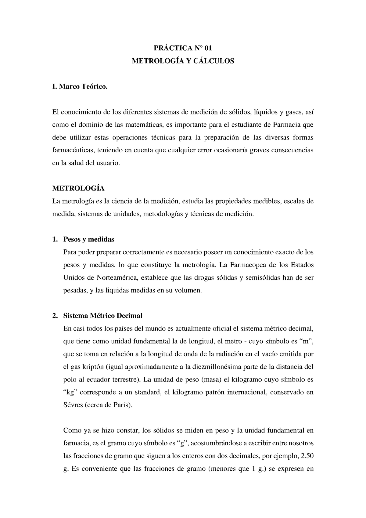 Práctica N°01 2022 Practica PrÁctica N° 01 MetrologÍa Y CÁlculos I