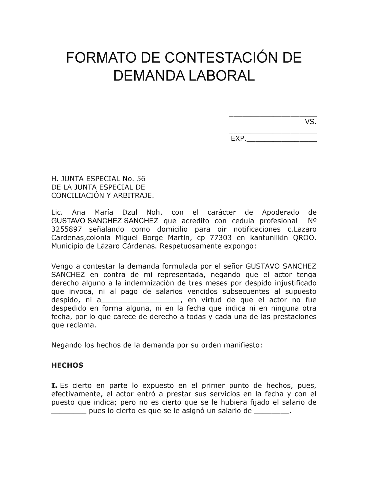 Modelo Contestacion De Demanda Laboral Por Despido Injustificado Vrogue