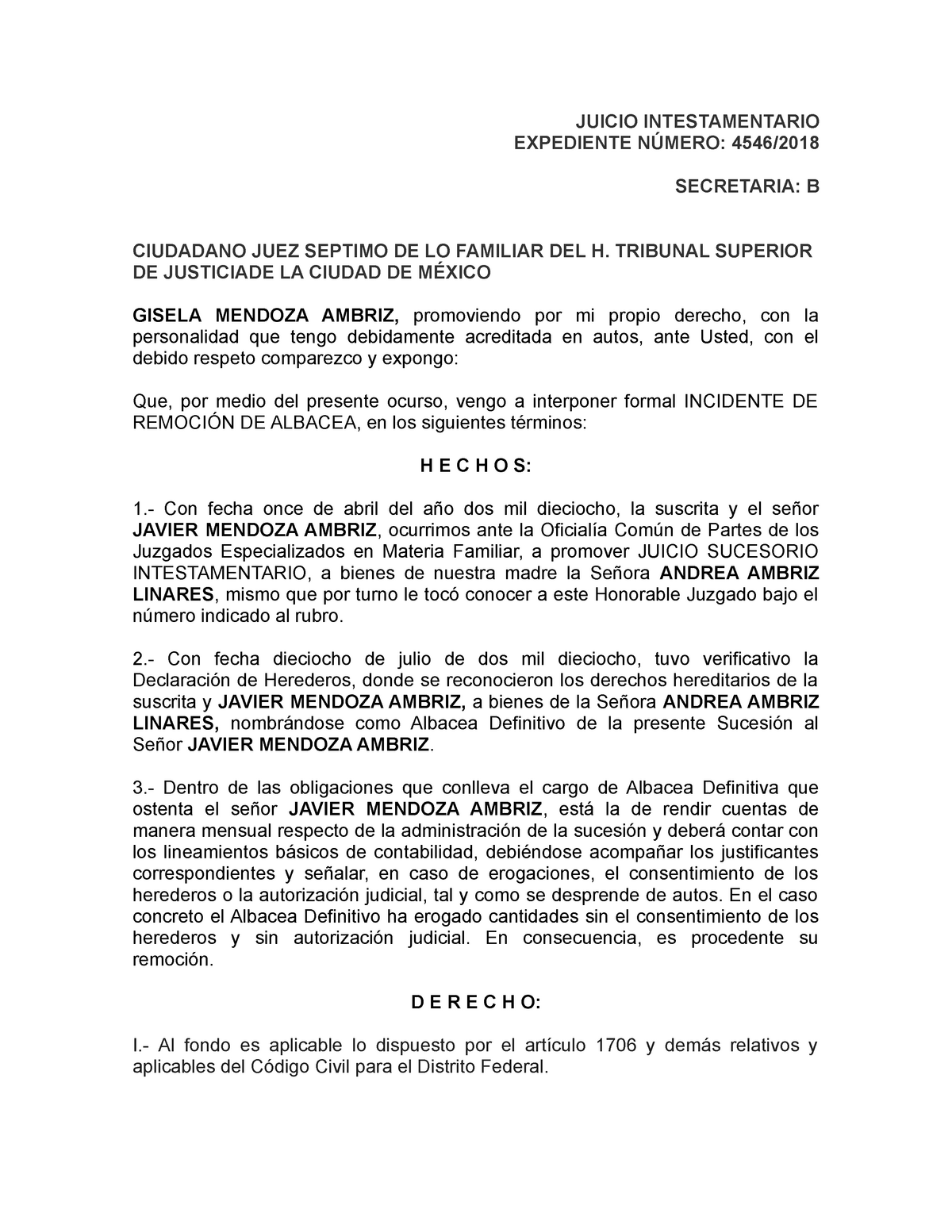 Modelo De Escrito Inicial De Juicio Sucesorio Intestamentario