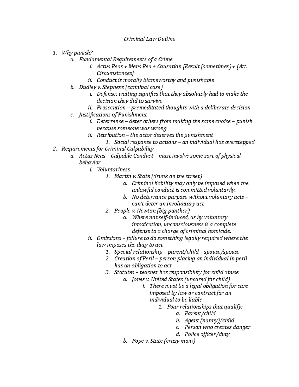 Criminal Law Outline Copy Criminal Law Outline Why Punish A