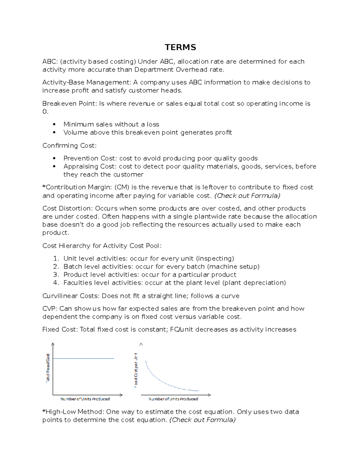 Acct 2302 Exam 2 Study Guide Terms Abc Activity Based Costing