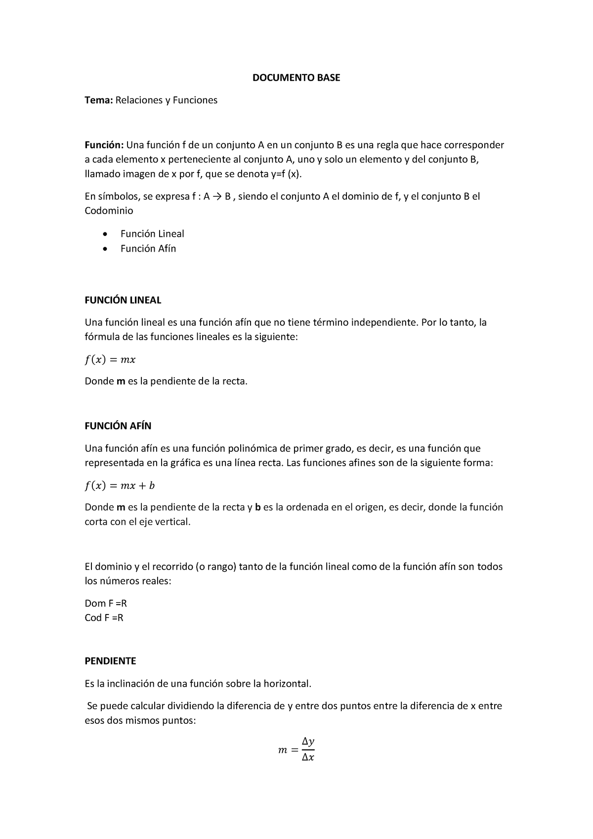 Documento Base 1 Tema Relaciones Y Funciones Documento Base Tema