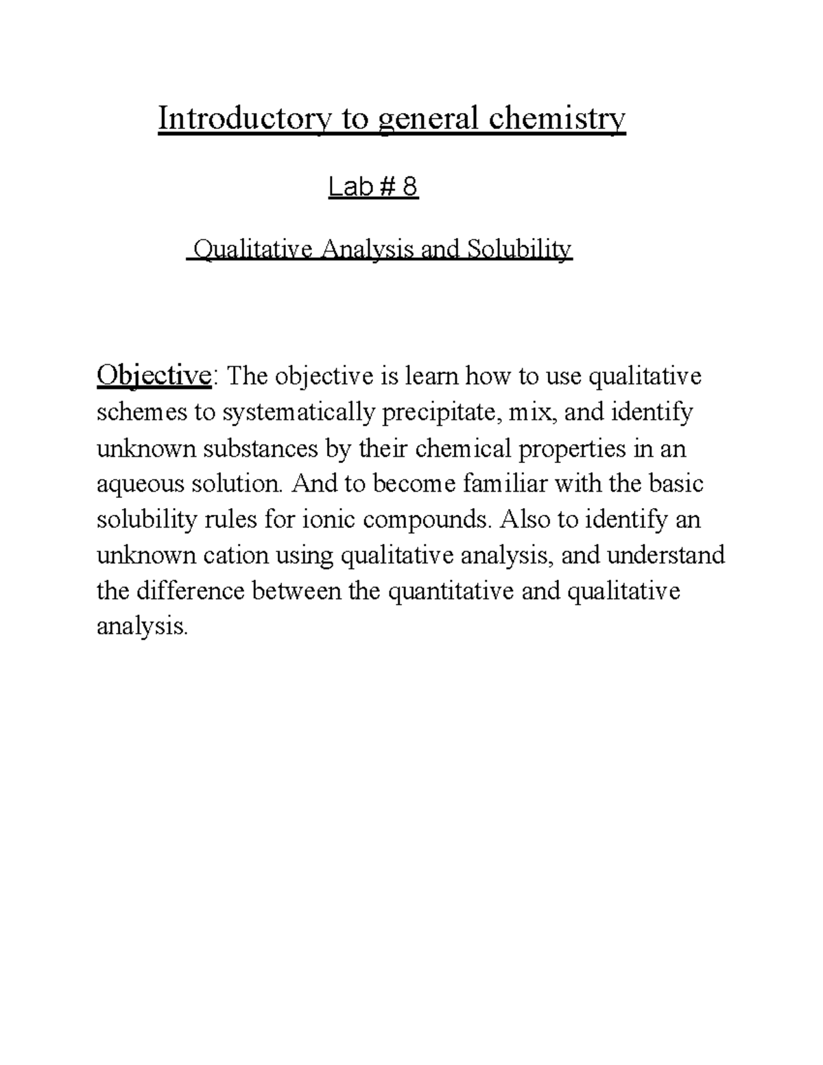 Lab 8 Lab Report 8 Introductory To General Chemistry Lab 8