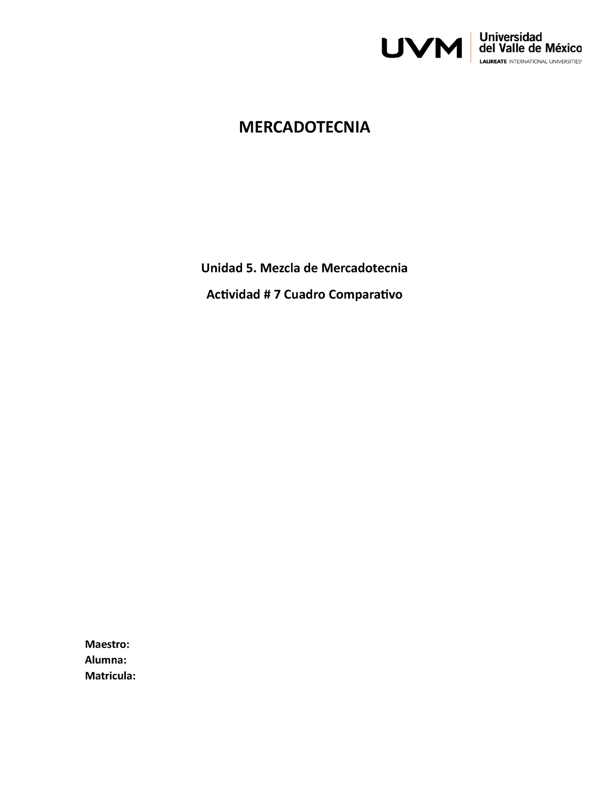 Cuadro Comparativo Mercadotecnia Unidad 5 Mezcla De Mercadotecnia