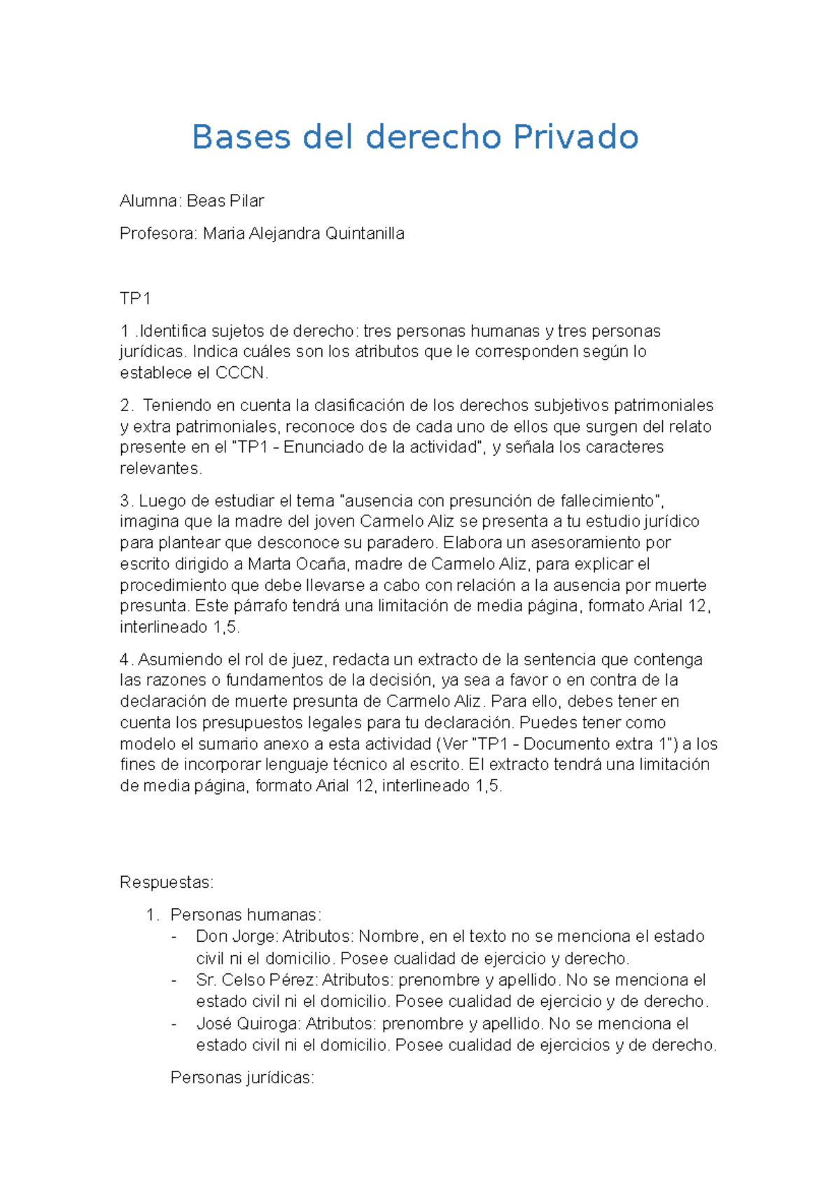 Bases Del Derecho Privado Tp 1 Bases Del Derecho Privado Alumna Beas