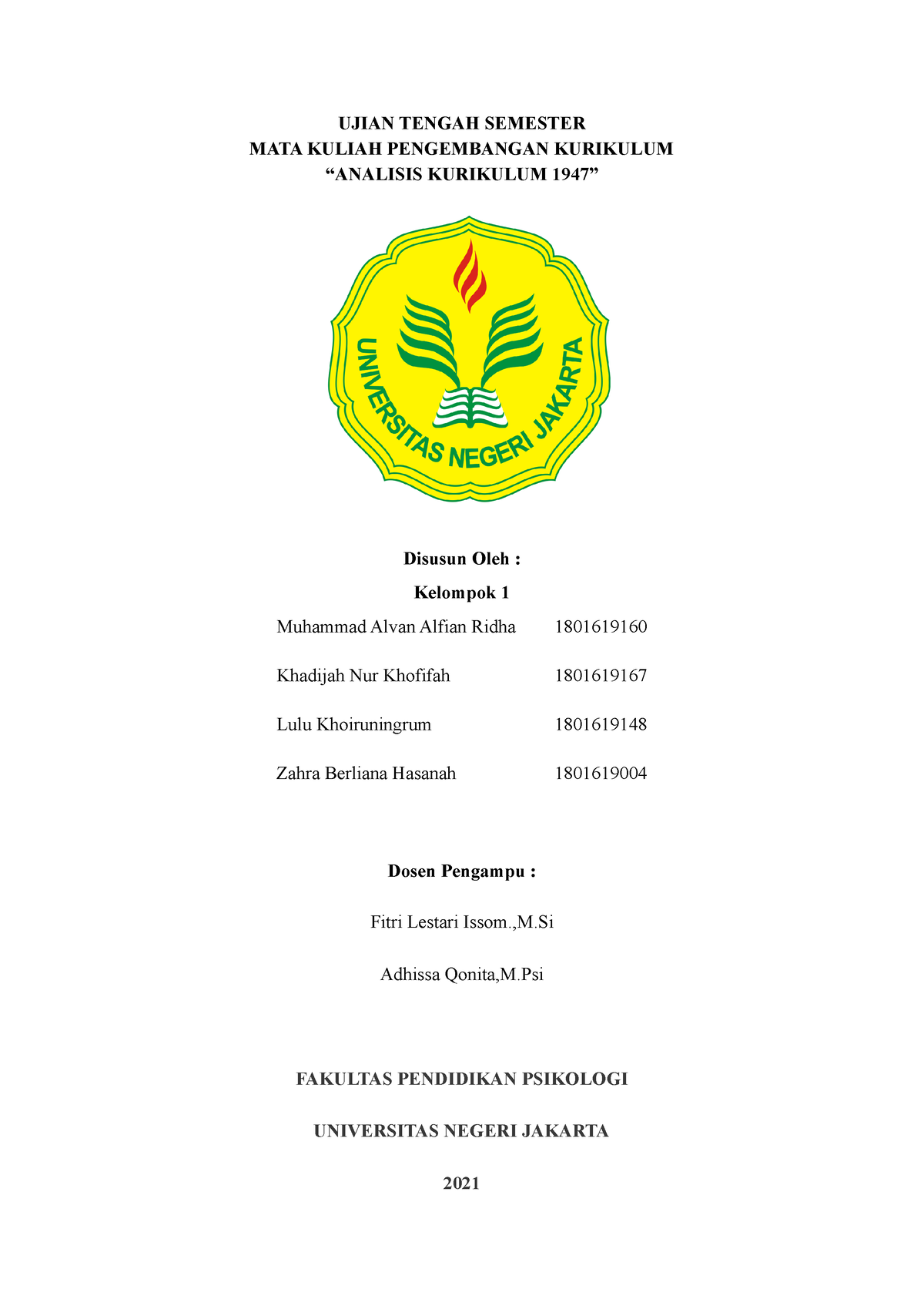 Analisis Pengembangan Kurikulum 1947 Ujian Tengah Semester Mata