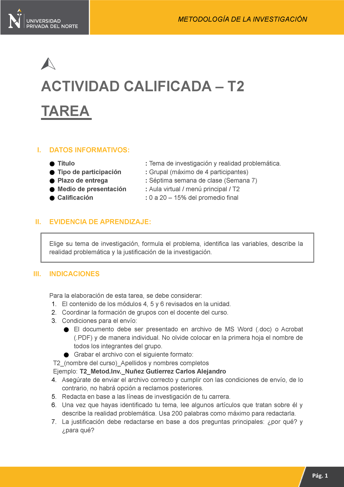 T2 Práctica T2 Actividad Calificada T Tarea I Datos Informativos