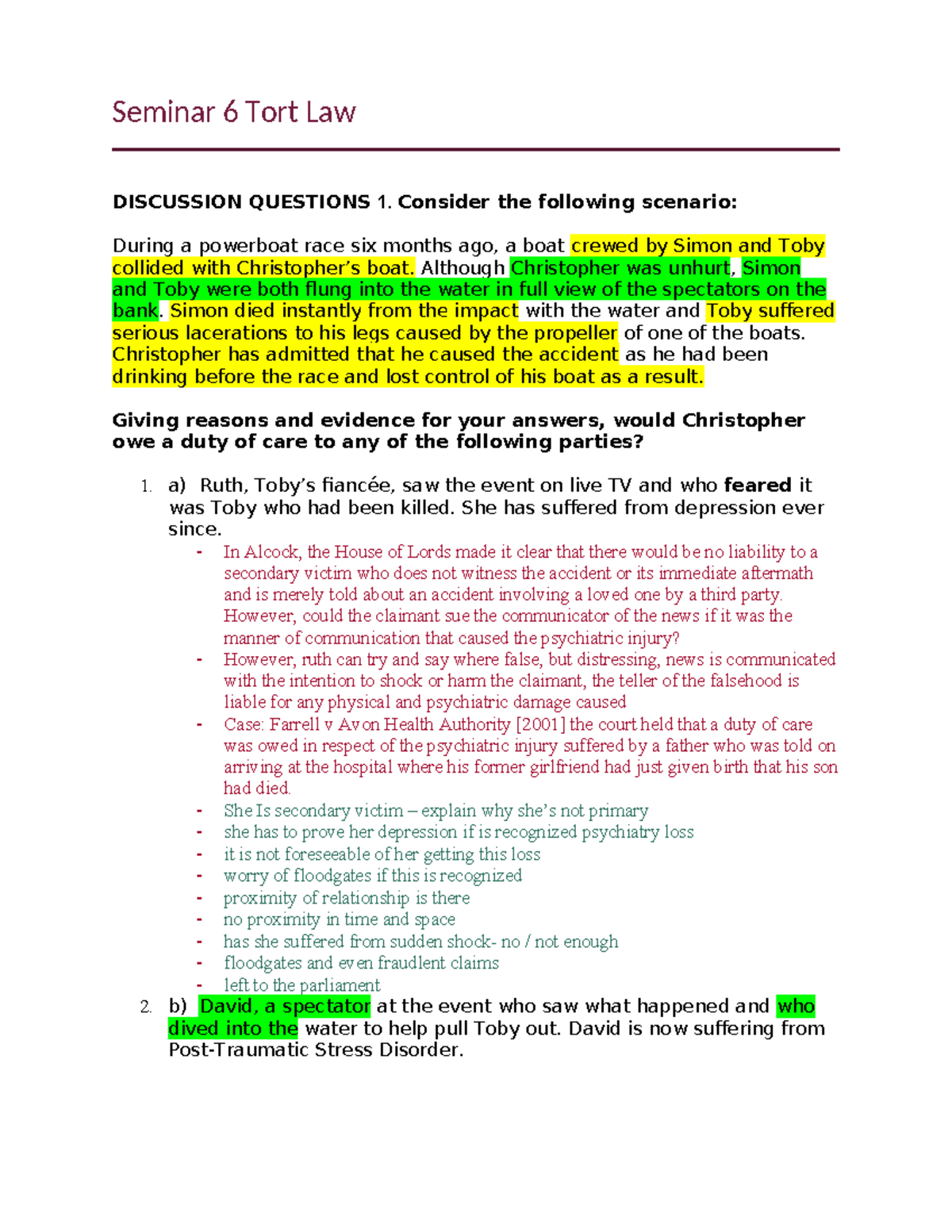 Seminar 6 Tort Law Tort Law Sem 6 Seminar 6 Tort Law Discussion