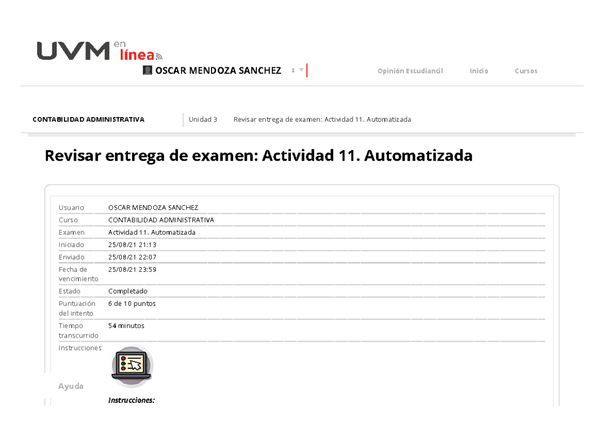 Revisar Entrega De Examen Actividad 11 Automatizada Contabilidad