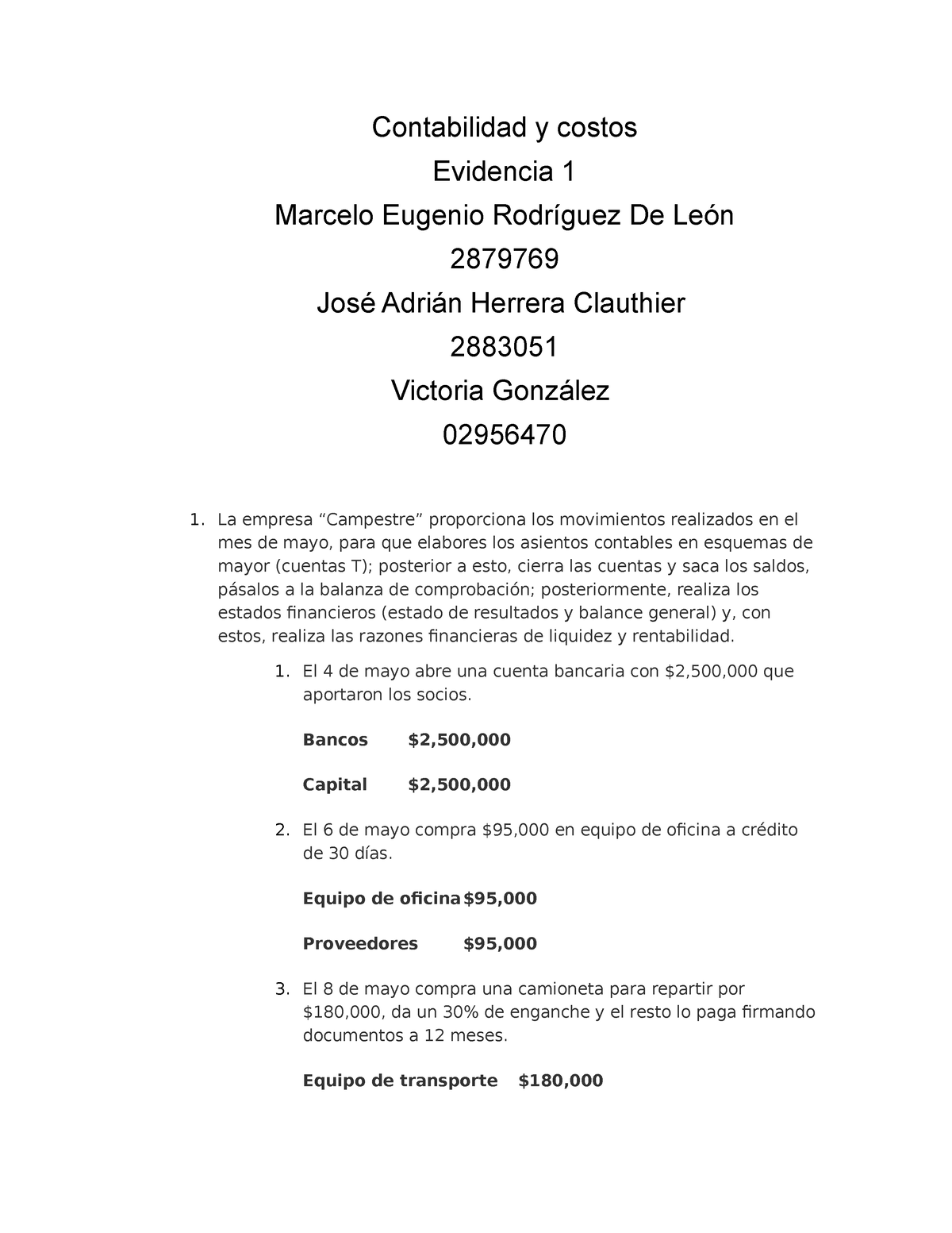 Contabilidad Y Costos Evidencia 1 Contabilidad Y Costos Evidencia 1