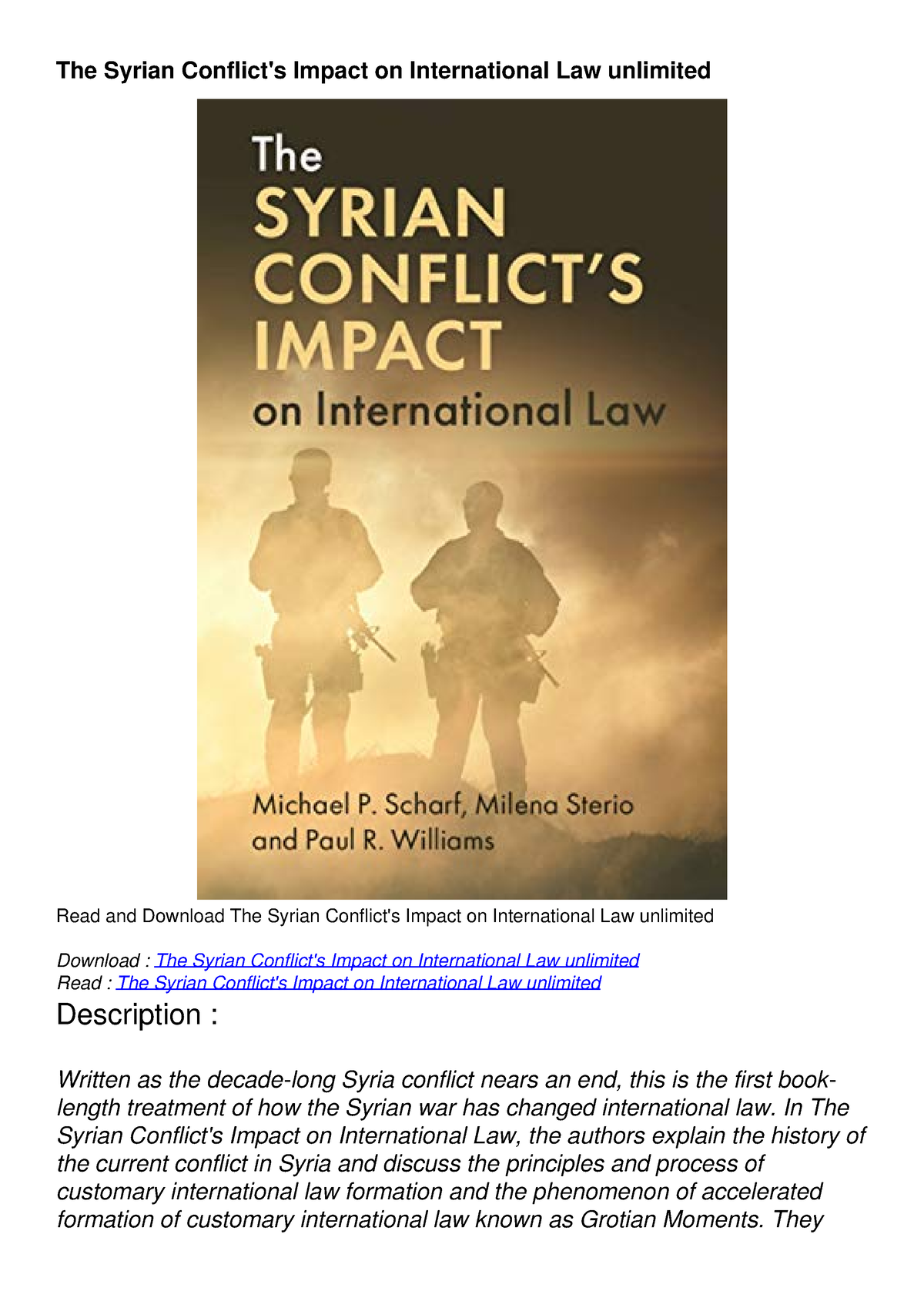 Read Ebook The Syrian Conflicts Impact On International Law Unlimited