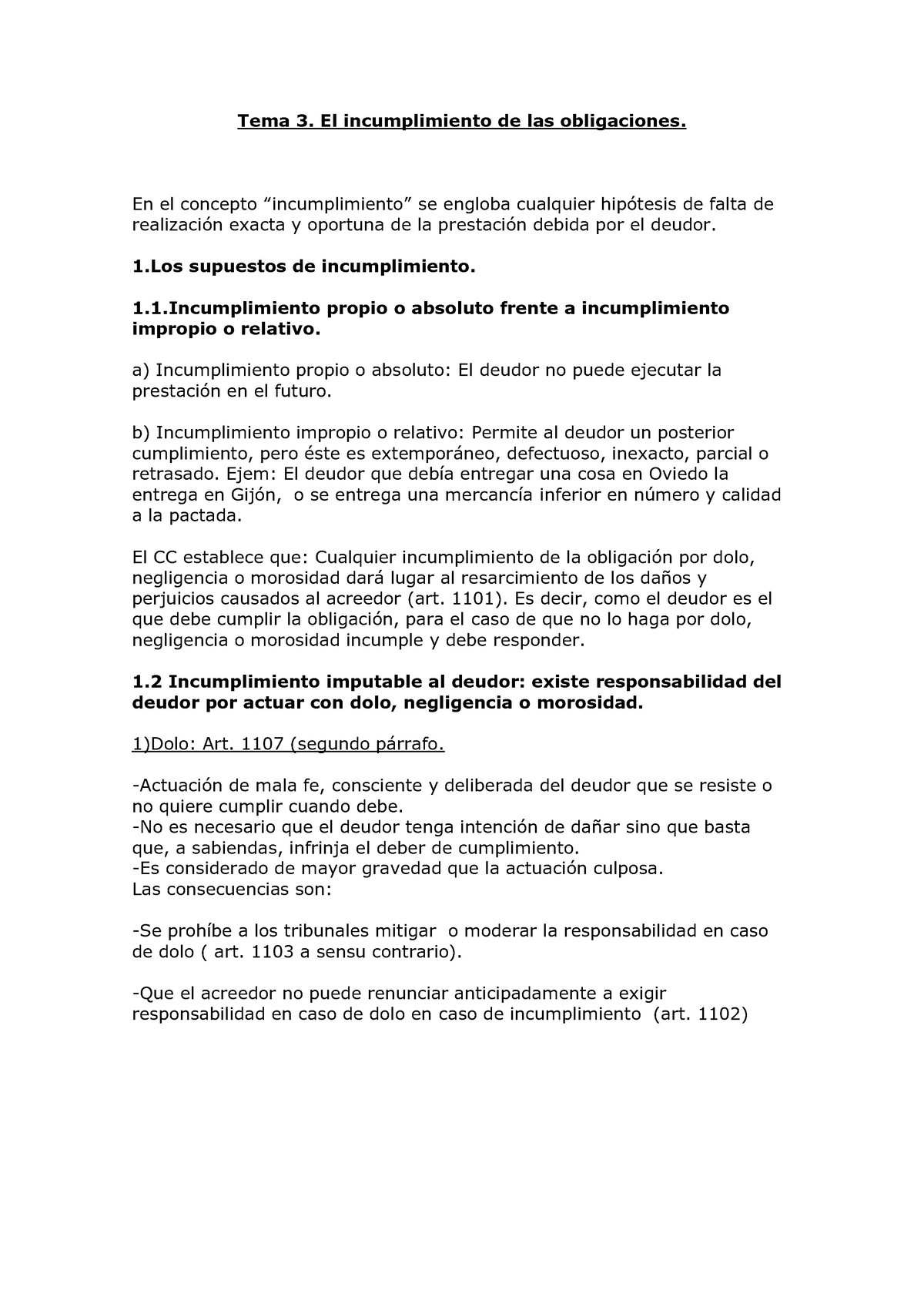 Tema 3 Tema 3 Tema 3 El Incumplimiento De Las Obligaciones En El