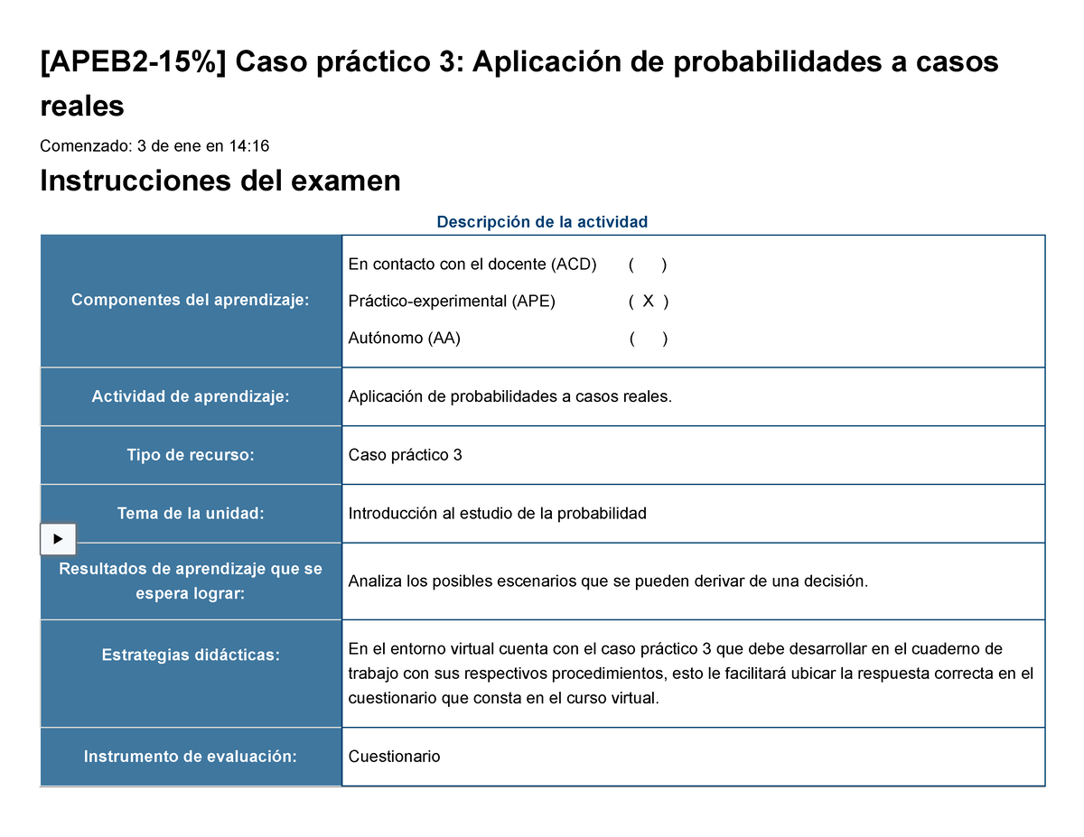 Examen Apeb 2 15 Caso Práctico 3 Aplicación De Probabilidades A