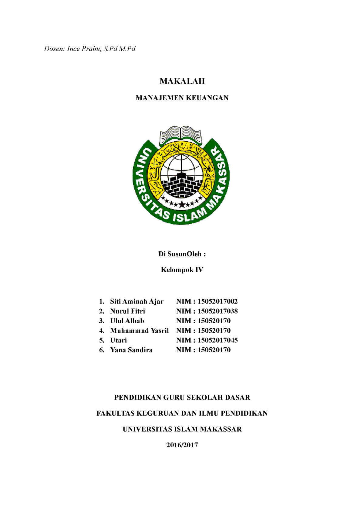 Makalah Manajemen Keuangan Dosen Ince Prabu S M Makalah Manajemen