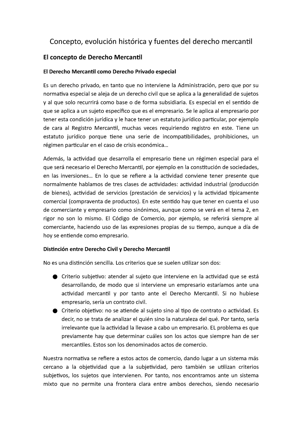 Tema 1 Derecho Mercantil I Concepto Evolución Histórica Y Fuentes