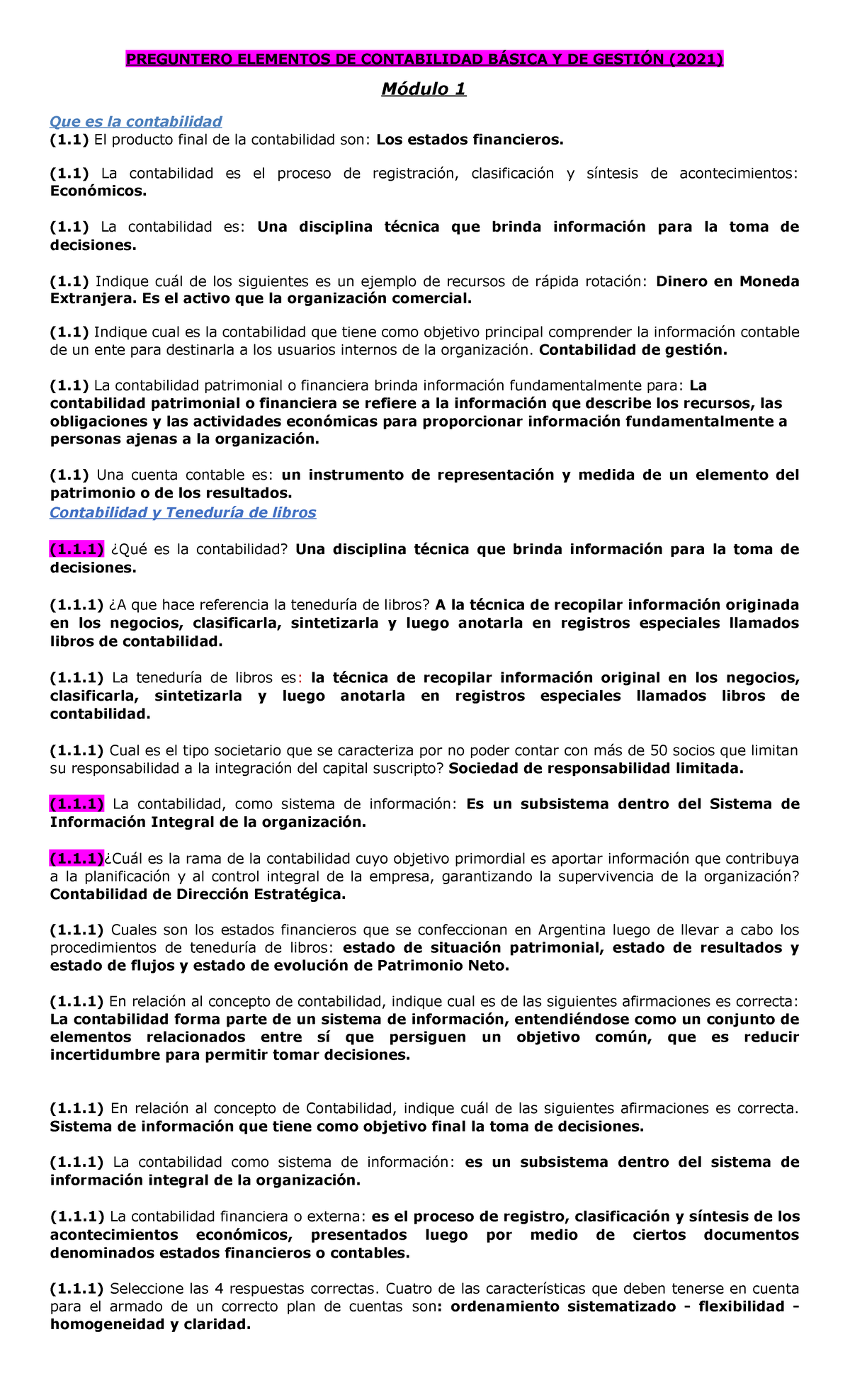 Preguntero Primer Parcial Clau21 Preguntero Elementos De Contabilidad