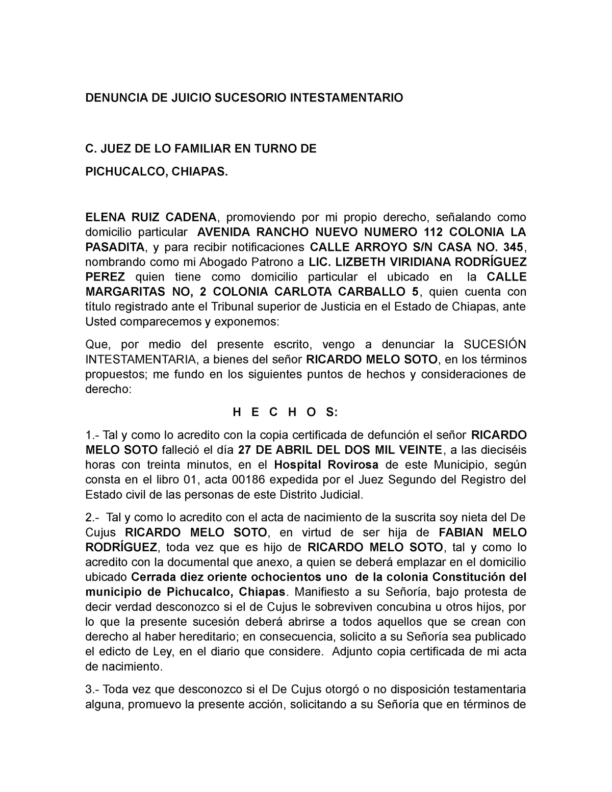 Modelo De Escrito Inicial De Juicio Sucesorio Intestamentario Porn