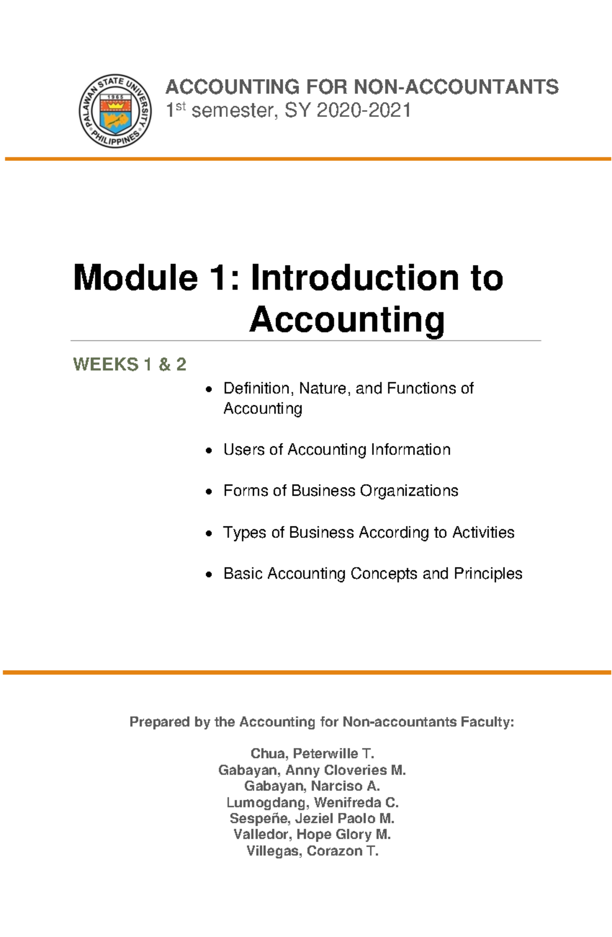 Ana Module 1 Module 1 Prepared By The Accounting For Non