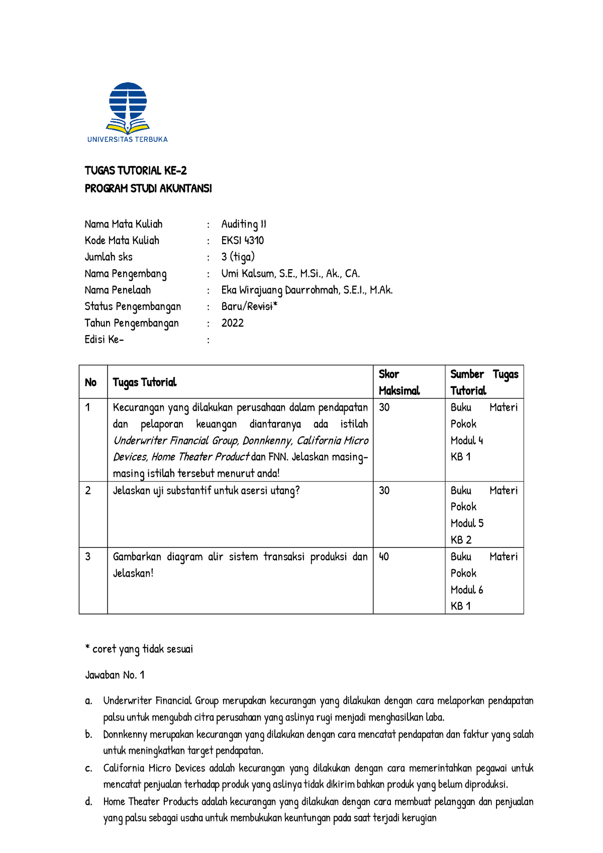 Tugas Tutorial 2 Audit Manajemen Tugas Tutorial Ke 2 Program Studi