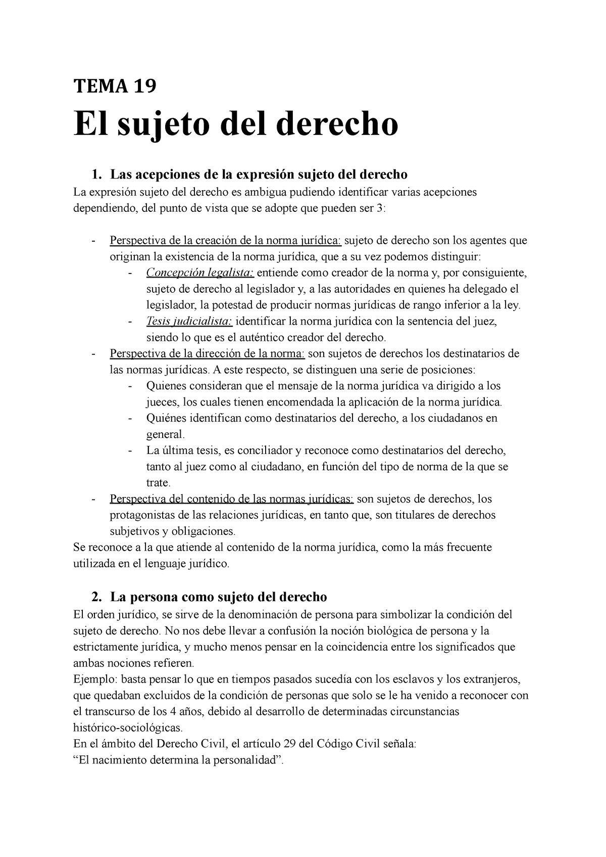 T Apuntes Teoría Del Derecho Tema 19 El Sujeto Del Derecho 1 Las