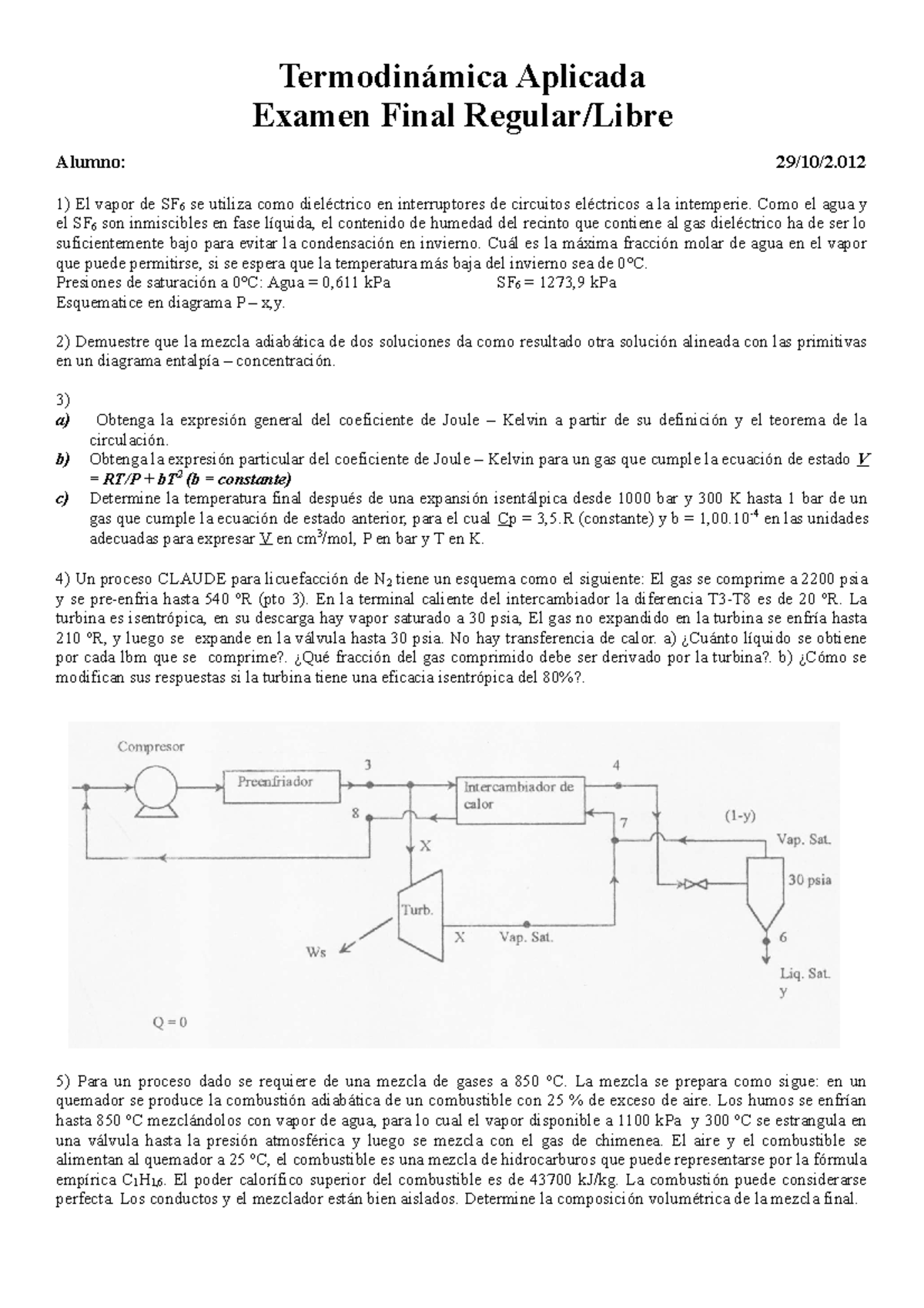 Examen Final Regular 2012 Termodinámica Aplicada Examen Final Regular