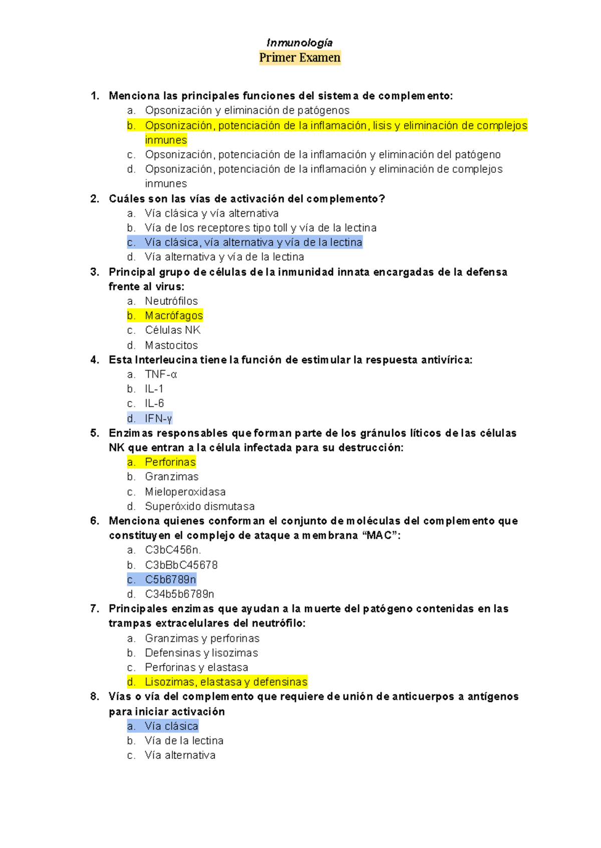 Inmuno Depas 2023 Inmunología Primer Examen Menciona Las Principales