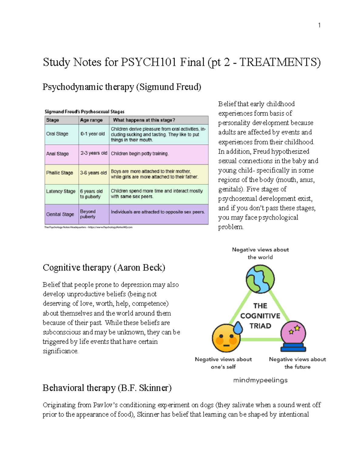 Psych 101 Final Exam Study Sheet Pt2 1 Study Notes For Psych101 Final