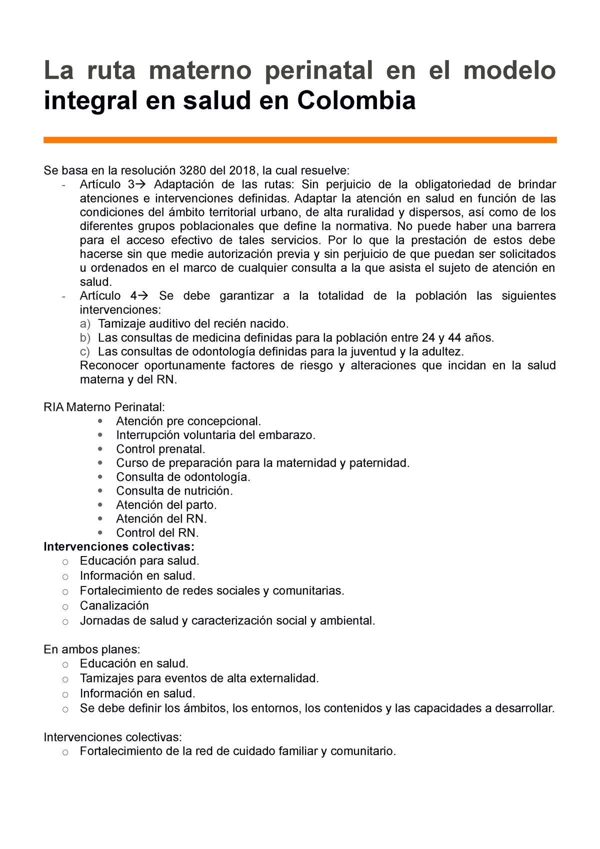 La Ruta Materno Perinatal En El Modelo Integral En Salud En Colombia