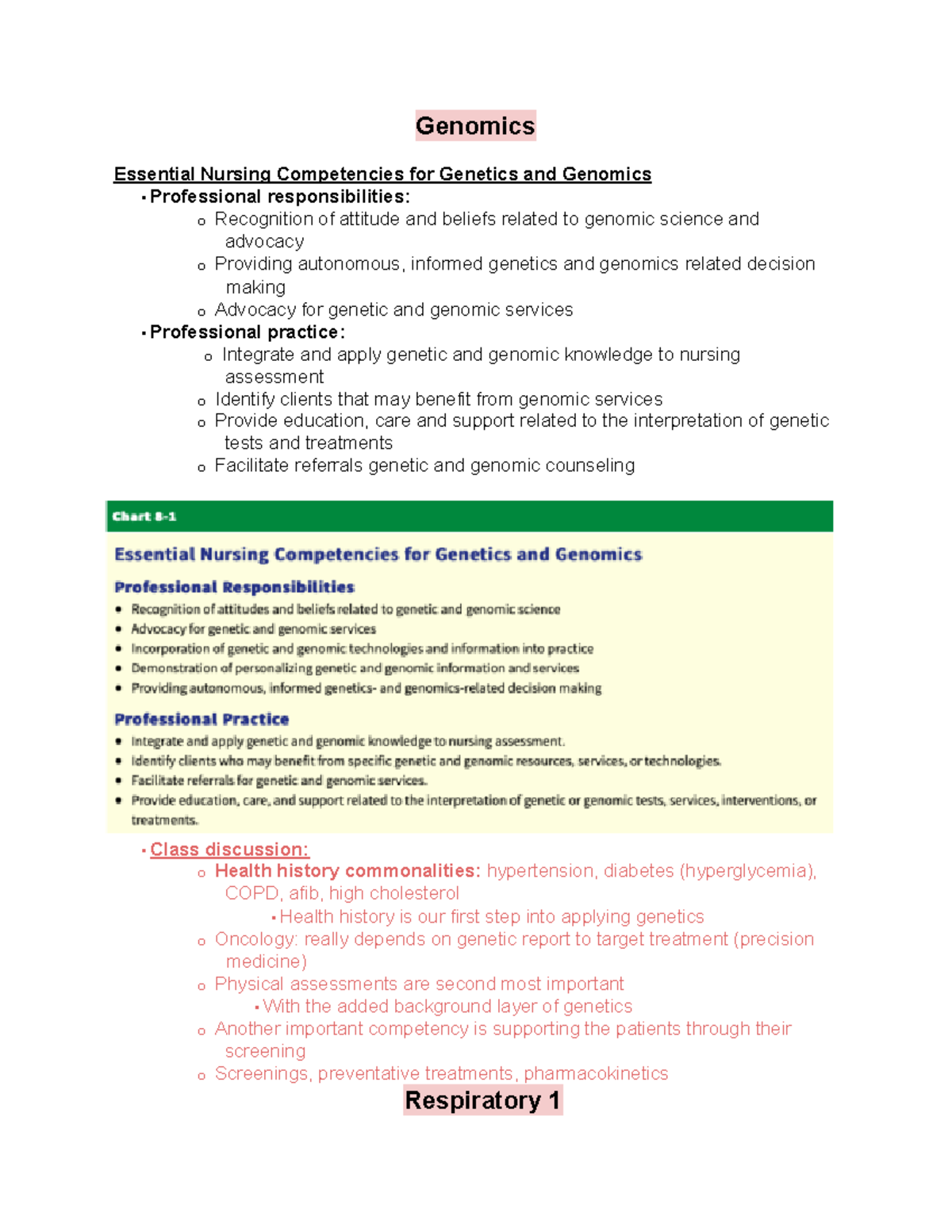 Test 1 Review Notes Genomics Essential Nursing Competencies For