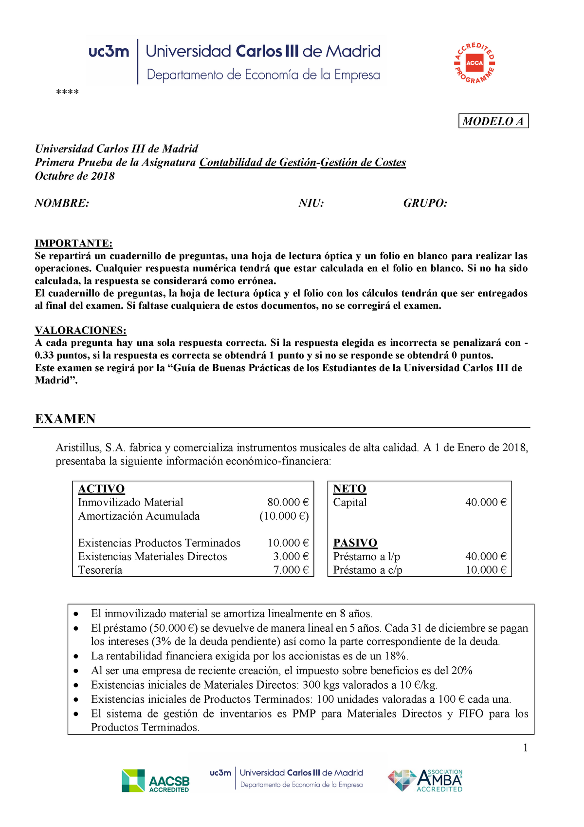 Parcial Contabilidad Modelo A Universidad Carlos Iii De Madrid