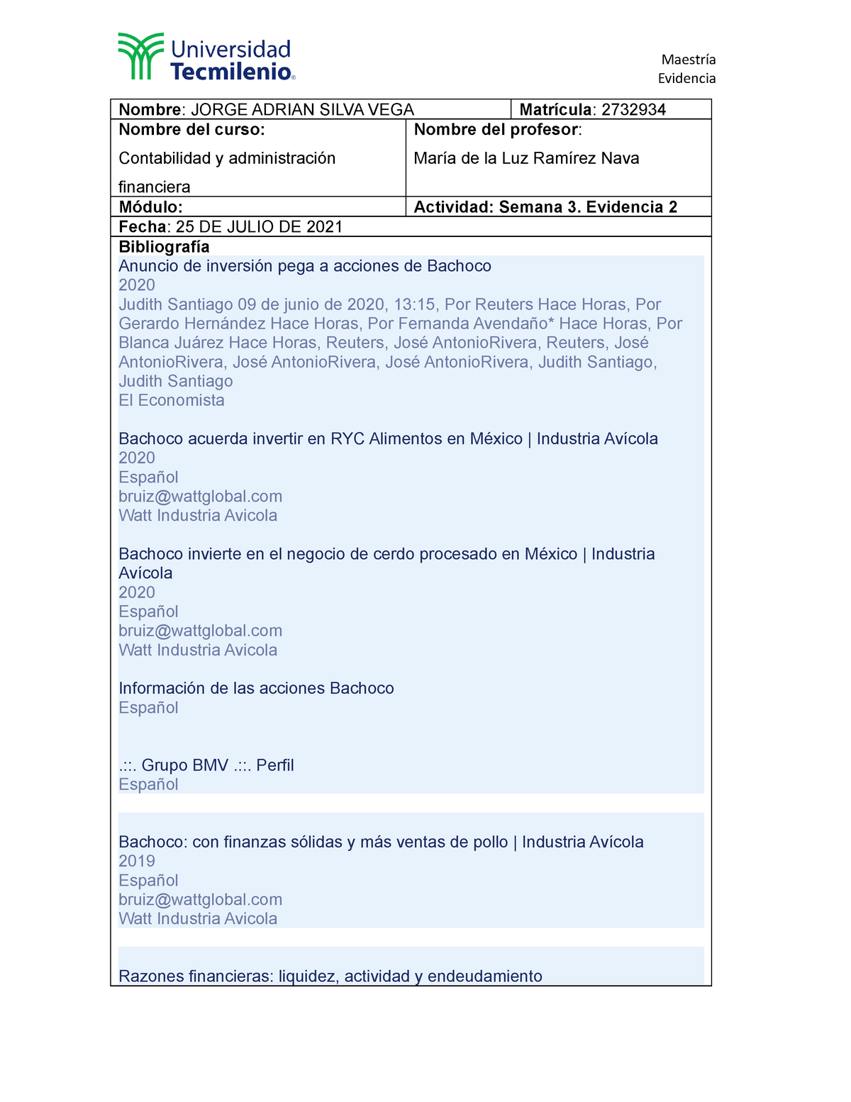 Evidencia 2 Contabilidad Y Administracion Financiera Empresa Bachoco