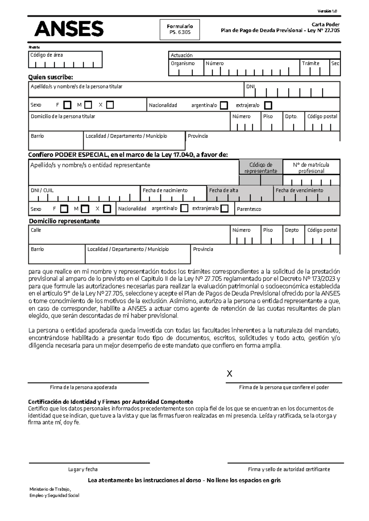 Ps 6305 Carta Poder Plan De Pago De Deuda Previsional Ley 27705