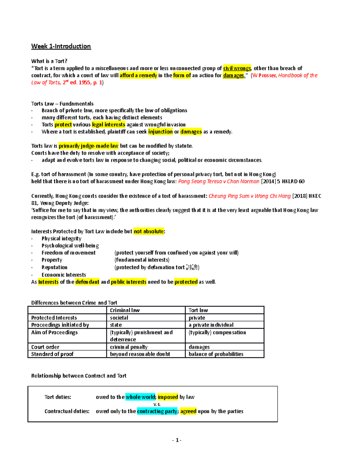 Note Tort Week 1 Note Tort Week 1 Week 1 Introduction What Is A