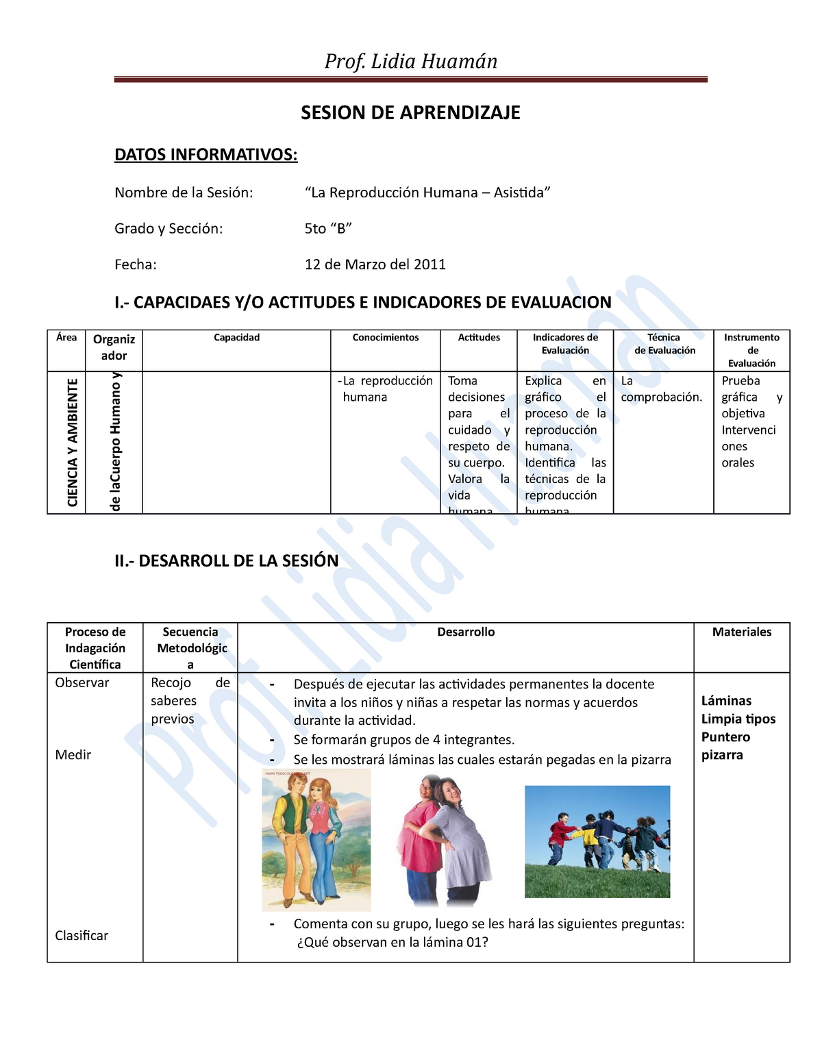 Reproduccion Humana Sesion De Aprendizaje Datos Informativos Nombre