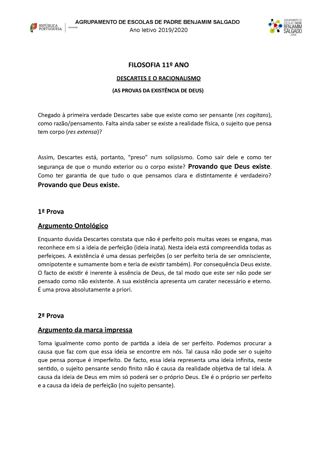 Filosofia 11º Ano Provas Da Existencia De Deus Agrupamento De Escolas