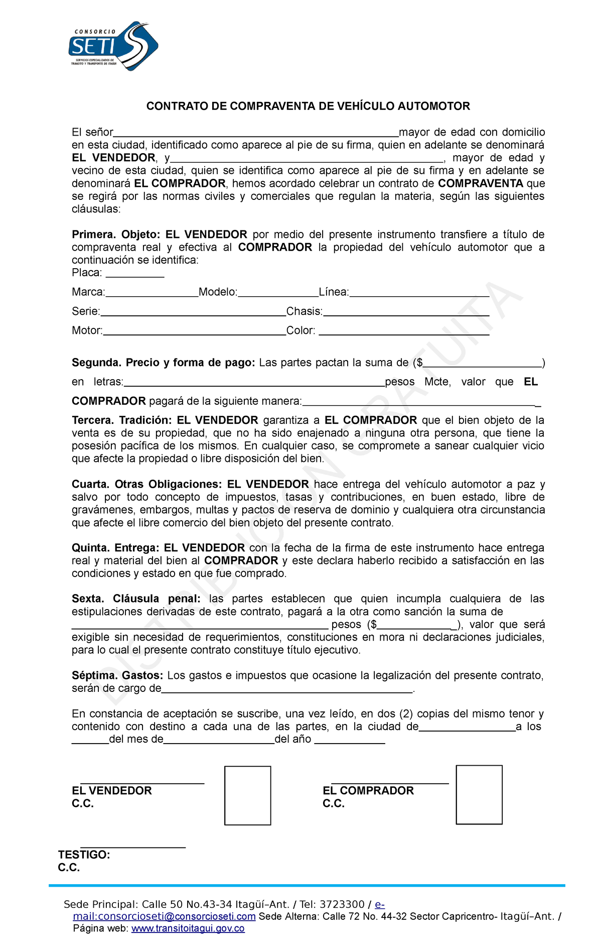 Formato Contrato De Compraventa De Vehículo Automotor Contrato De