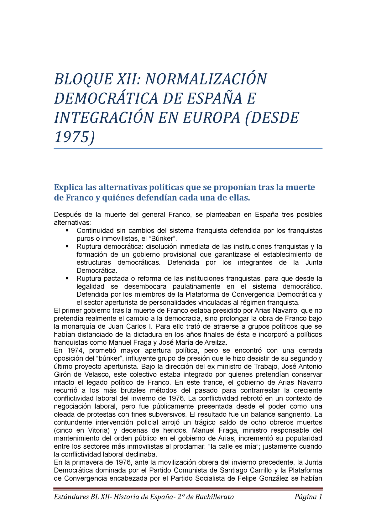 Estándares Bloque Xii Bloque Xii NormalizaciÓn DemocrÁtica De EspaÑa