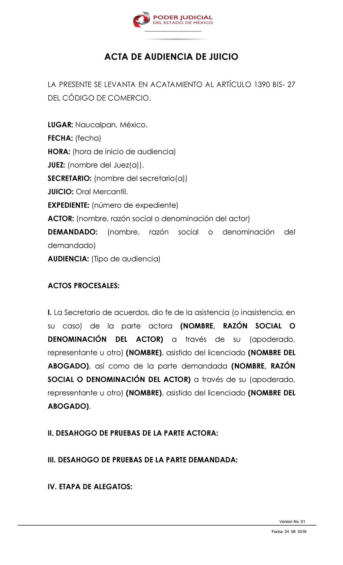 Minuta Modelo De Acta De Audiencia Penal Modelo De Acta De Audiencia