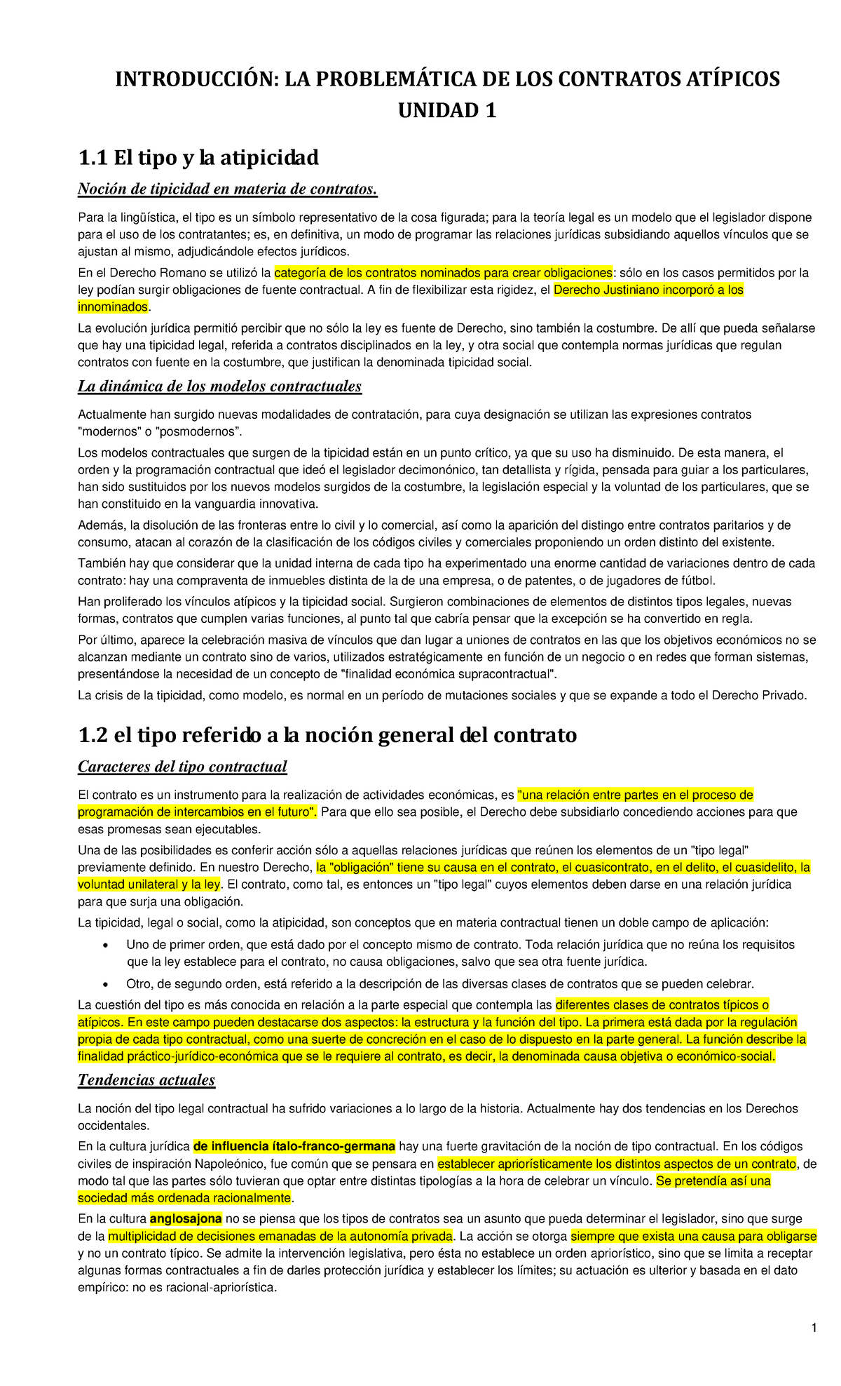 Resumen Derecho Privado La De Los Contratos Unidad 1 1 El Tipo Y La