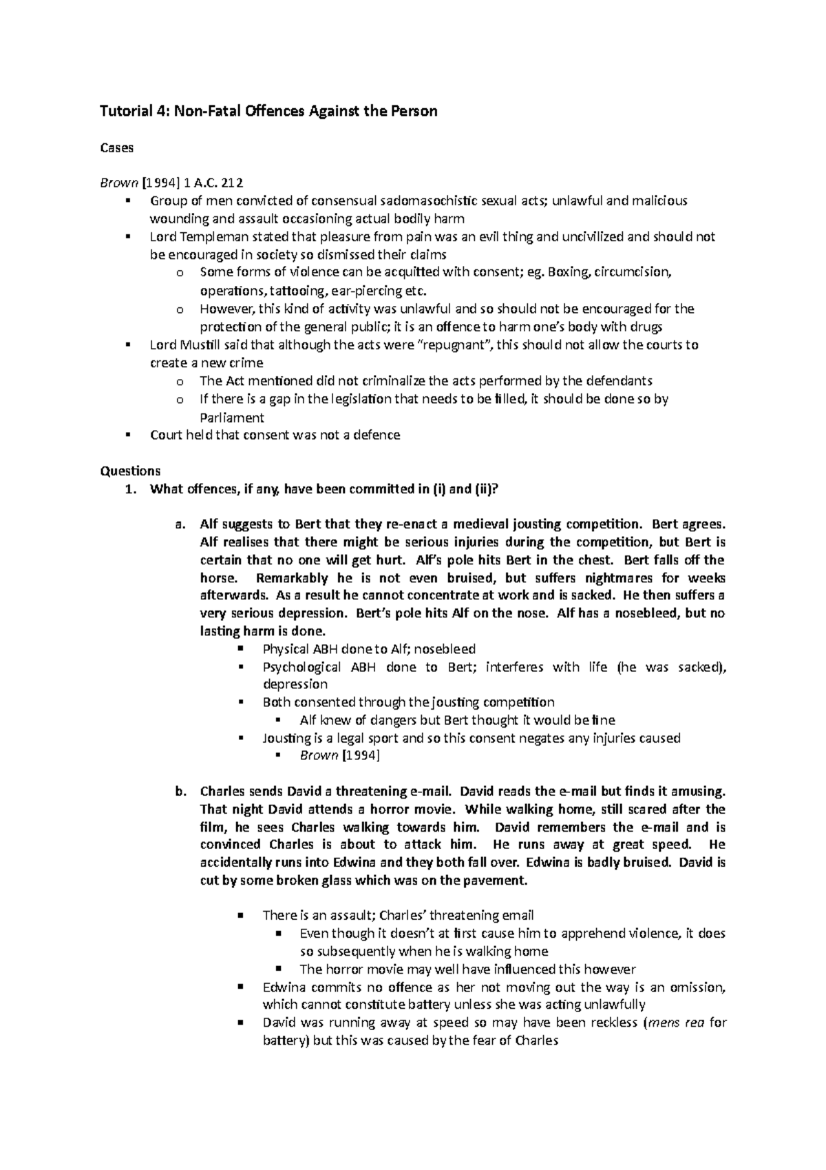 Non Fatal Offences Against The Person Tutorial 4 Non Fatal Offences