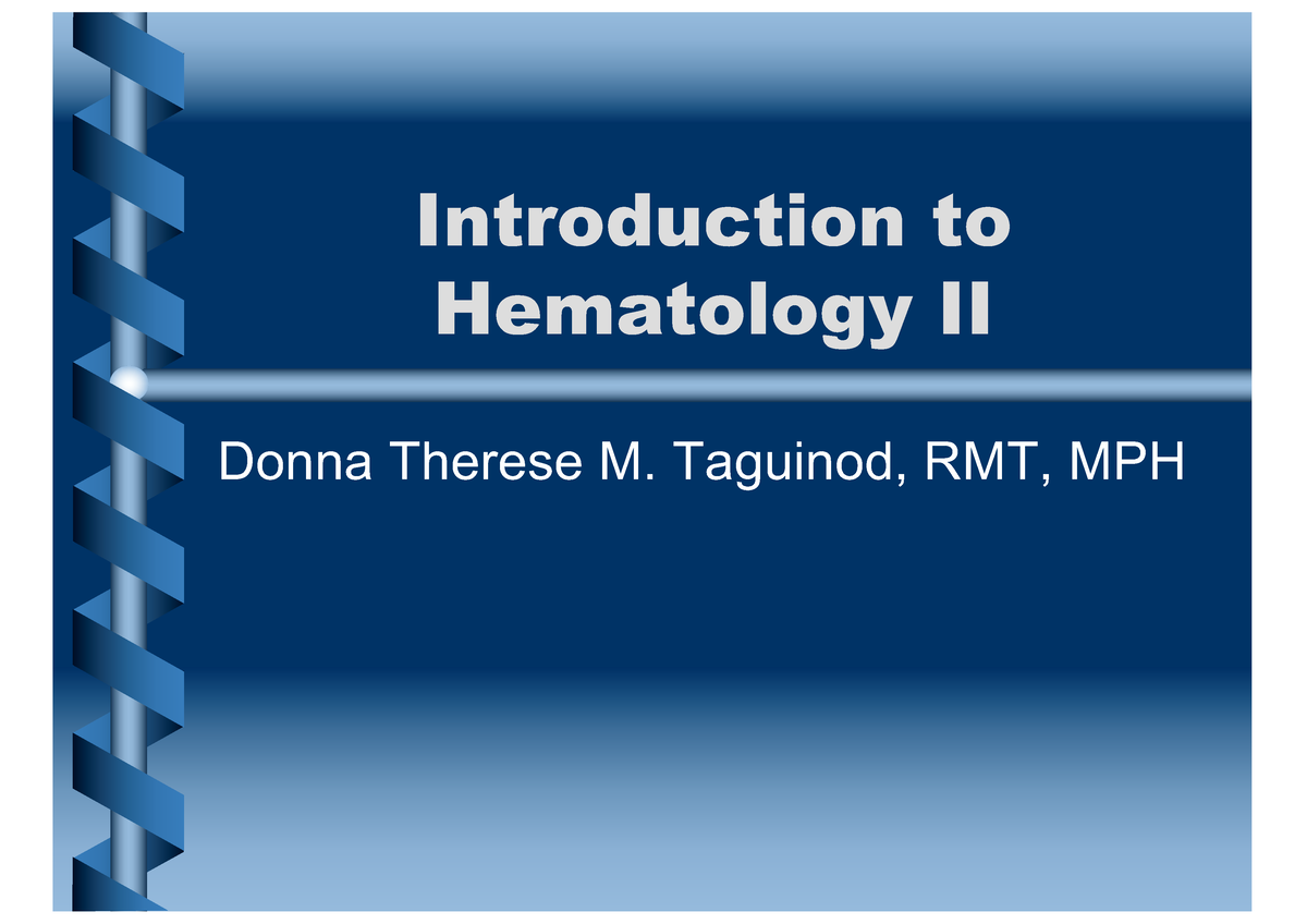 2 Introduction To Hemostasis Hematology Studocu