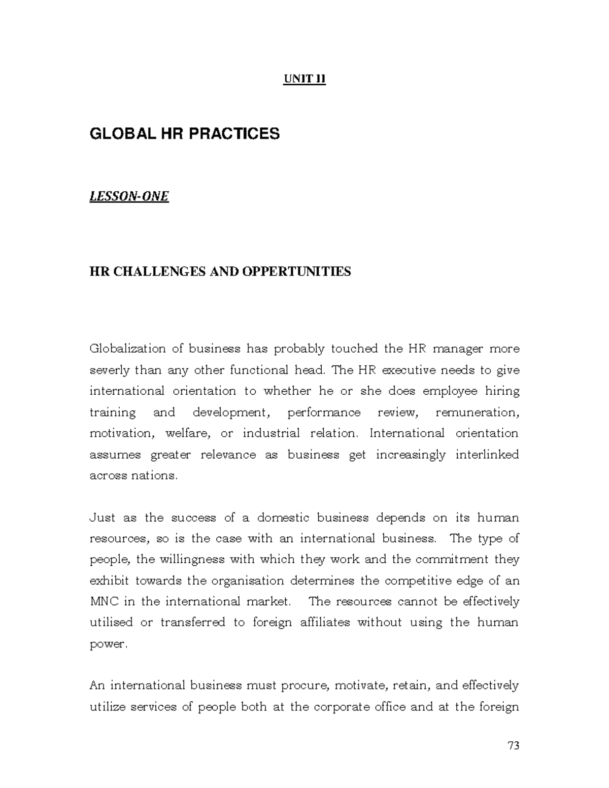 Hrmu2 Human Resources Management Lecture Notes Unit Ii Global Hr